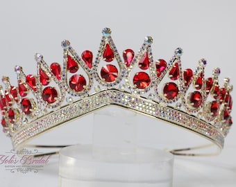 FAST SHIPPING Gold With Red Stones Crown, Gorgeous Gold Tiara, Stunning ...