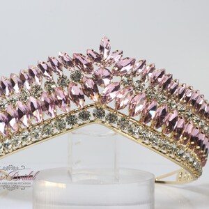 FAST SHIPPING! Tall Gold Sparkling Tiara With Pink Stones, Crystal ...