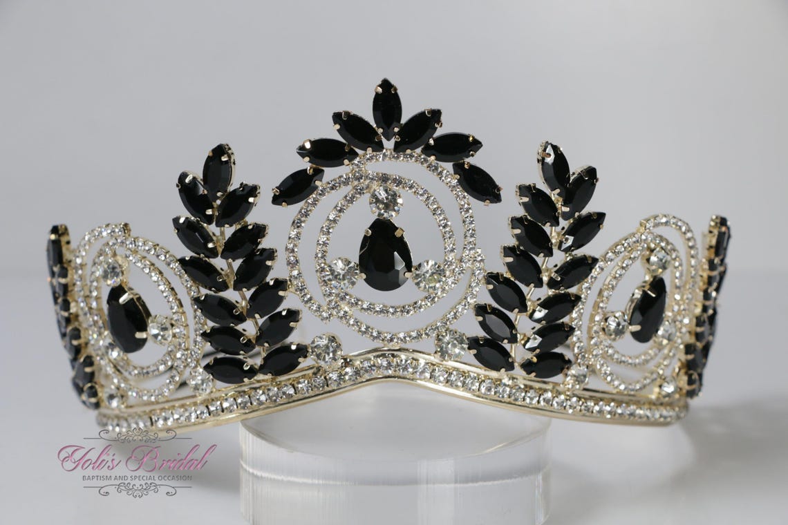 FAST SHIPPING!! Gold Tiara With Black Stones, Gorgeous Gold Tiara, Gold ...