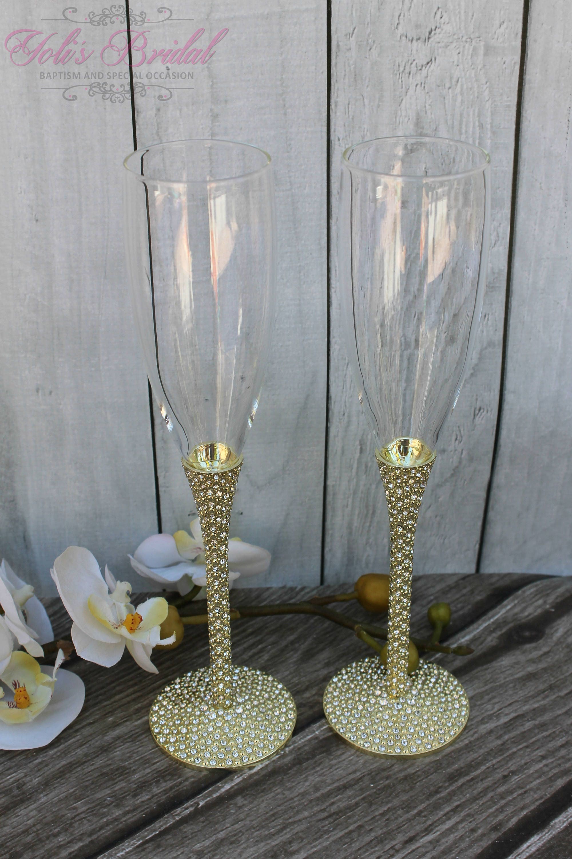 FAST SHIPPING Gold Swarovski Crystal Wedding Toast Set | Etsy