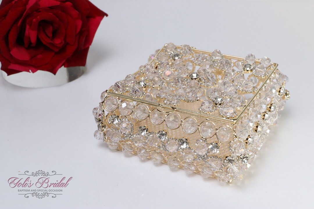 Fast Shipping!! Gold Beautiful Crystal Rhinestones Box, Wedding Lasso ...