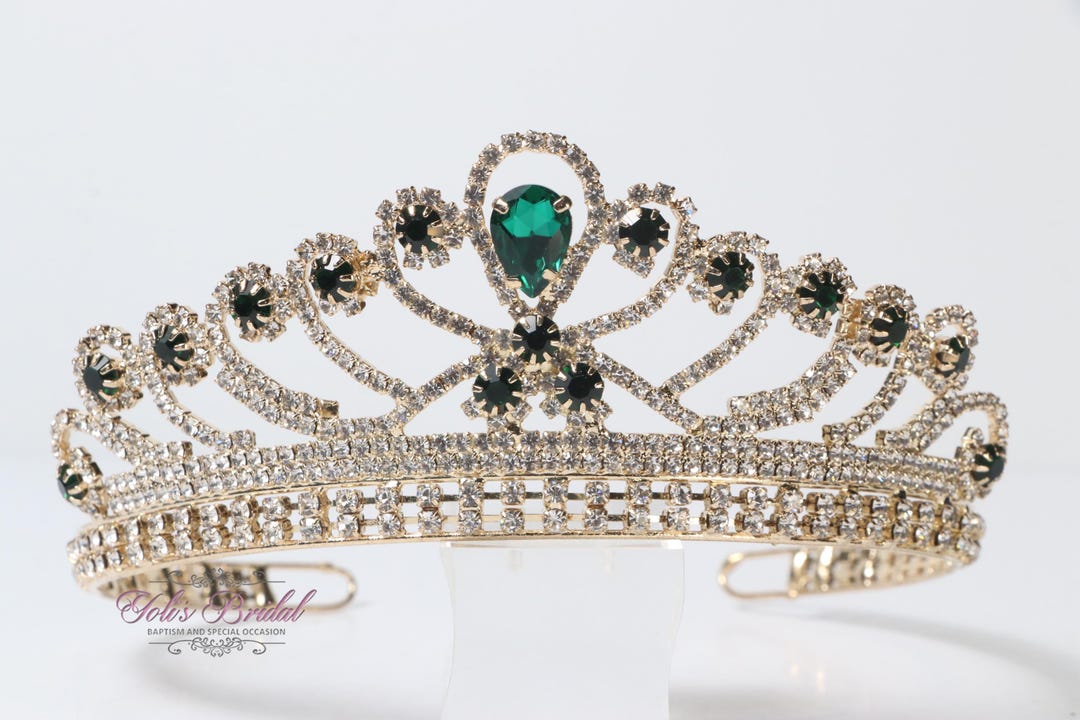 FAST SHIPPING! Little Girl Tiara, Gold With Jade Stones Crown, Gorgeous ...