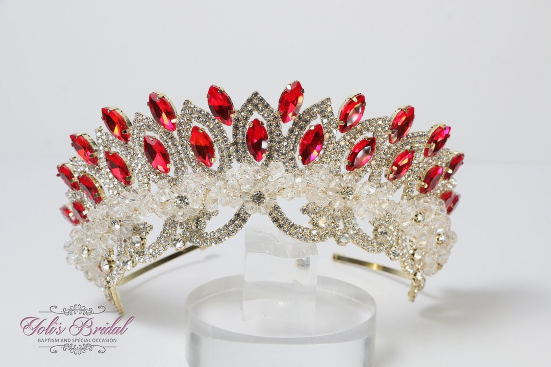 FAST SHIPPING!!! Gold With Red Stones Crown, Gorgeous Gold Tiara ...