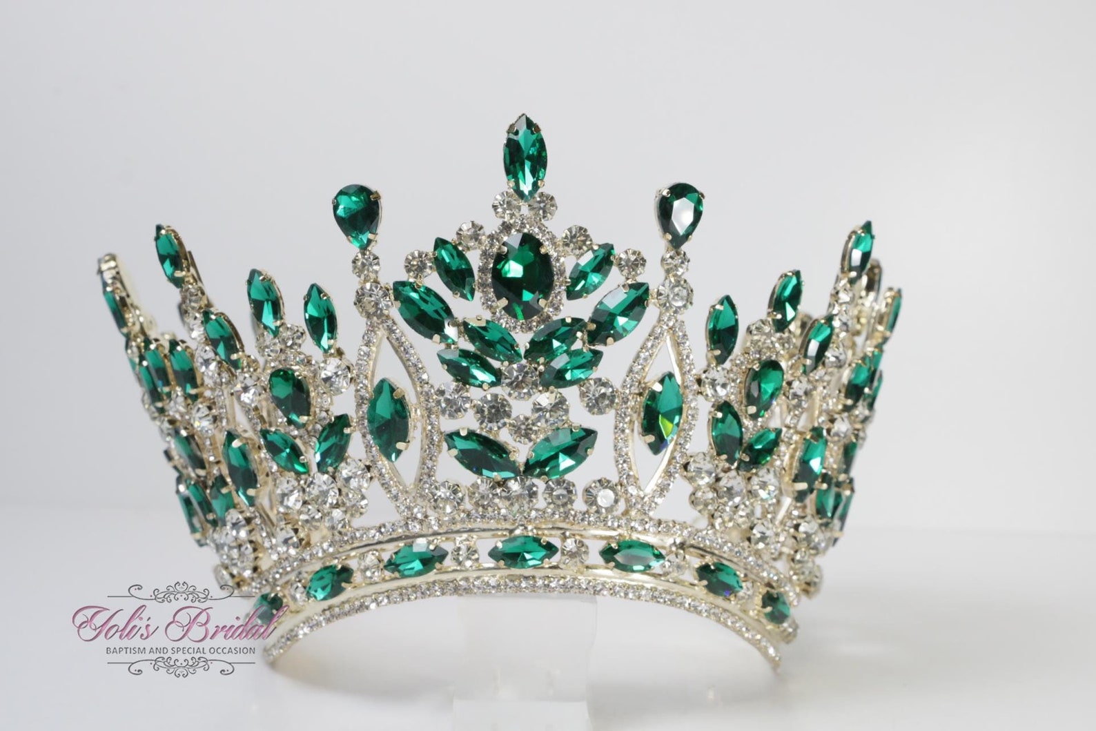 FAST SHIPPING! Gold Refined Tiara Adorned With Green Crystals, Blue ...