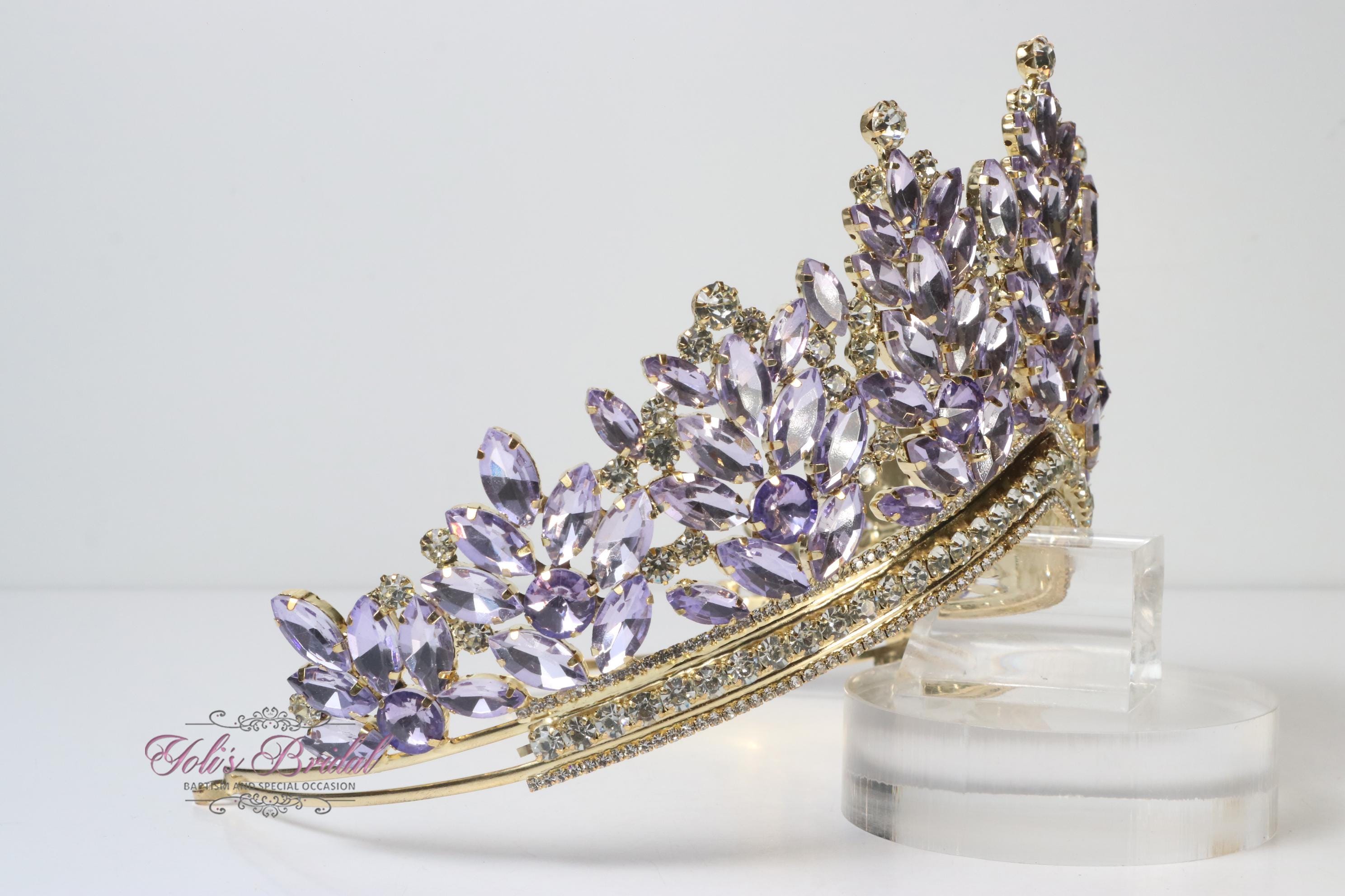 Fast Shipping!! Gold With Lilac Stones Tiara, Beauty Pageant, Bridal ...