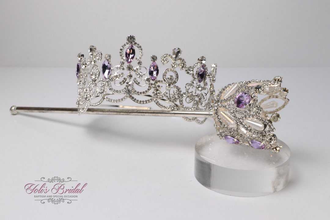 FAST SHIPPING! Crystal Silver and Scepter Tiara With Purple Stones ...