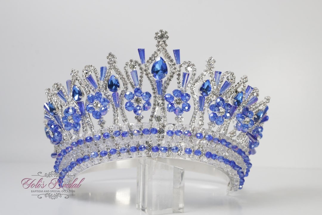 FAST SHIPPING! Silver With Royal Blue Stones Crown, Gorgeous Silver ...