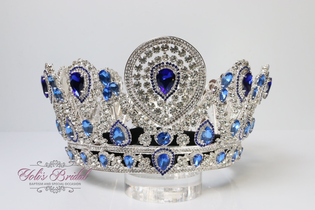 FAST SHIPPING! Silver With Royal Blue Stones Full Crown, Round Crown ...