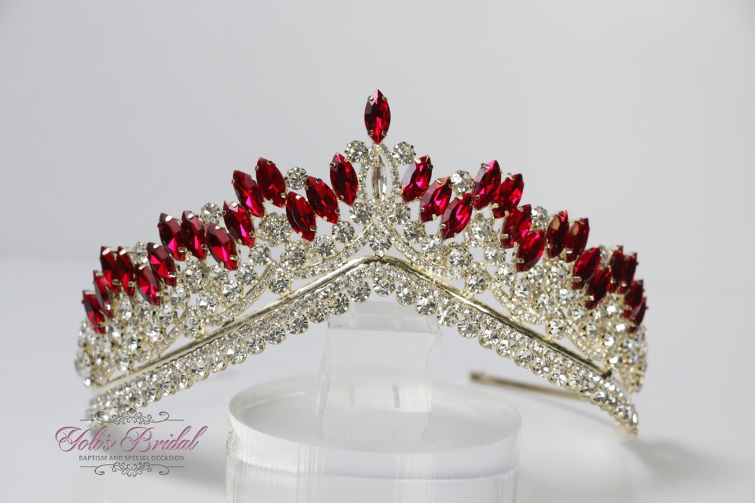 FAST SHIPPING!! Gold With Red Tiara, Gorgeous Gold Tiara, Gold Tiara ...