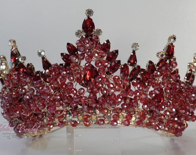 FAST SHIPPING! Beautiful Gold AB Tiara With Red Stones Crown, Gorgeous ...
