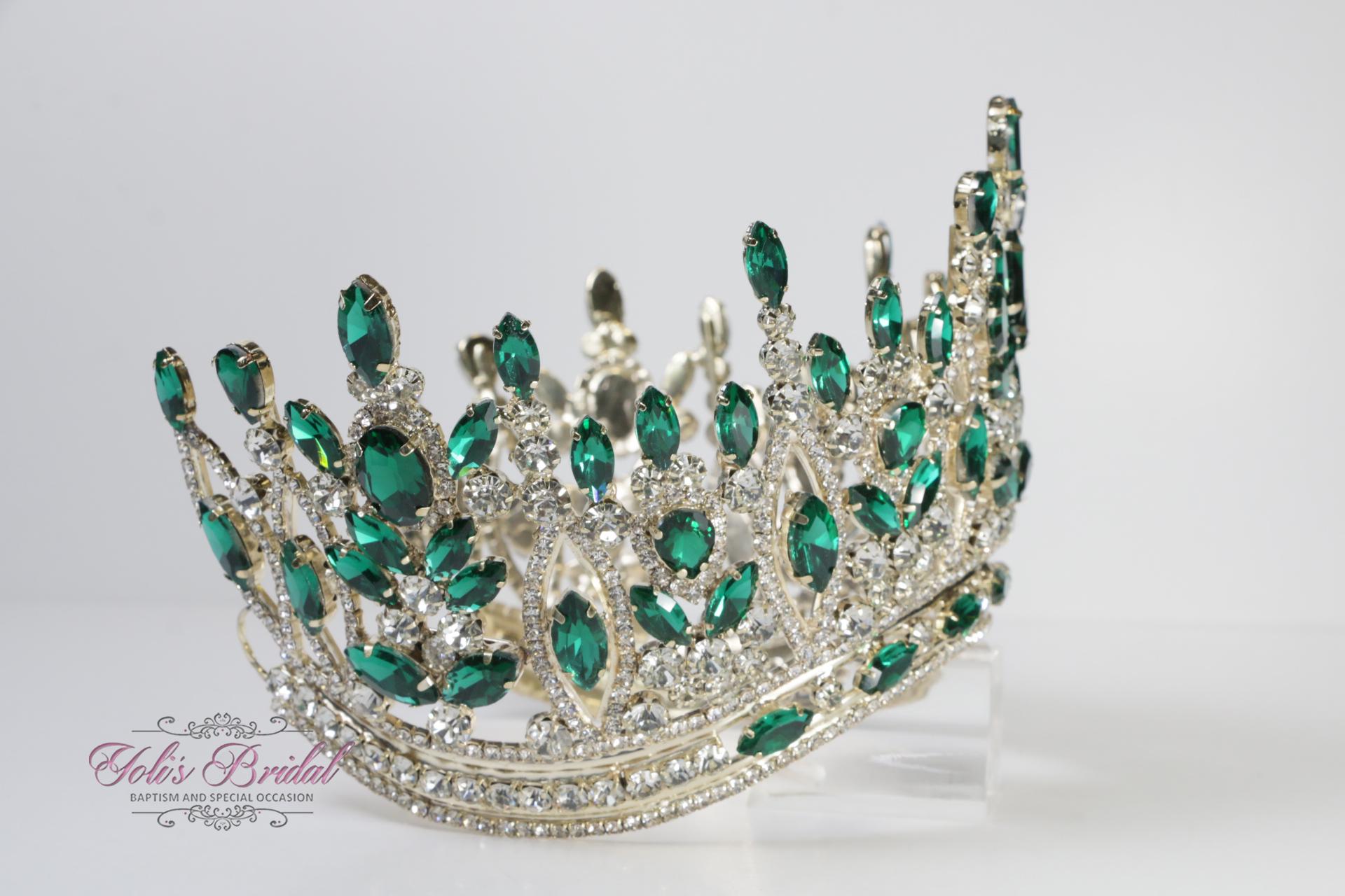 FAST SHIPPING! Gold Refined Tiara Adorned With Green Crystals, Blue ...