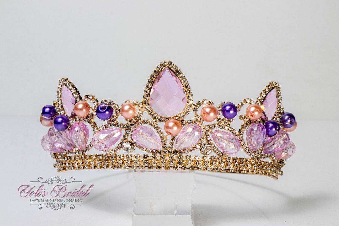 FAST SHIPPING!!! Gold Girl Sparkling Pearl Tiara, Pink Crystal ...