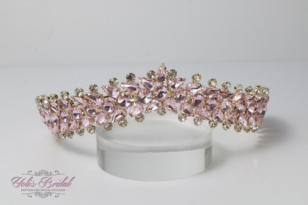 FAST SHIPPING! Gold and Pink Tiara, Crystal Tiara, Wedding, Bridal ...