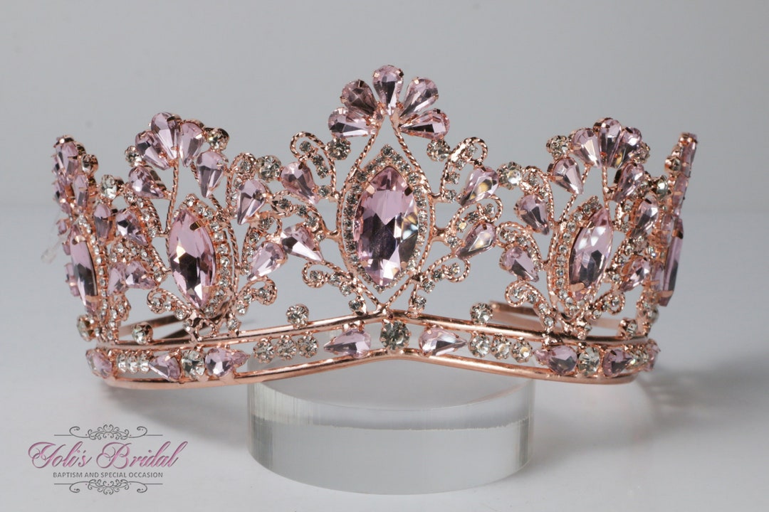 FAST Shipping! Rose Gold Refined Tiara Adorned With Pink Crystals, Pink ...
