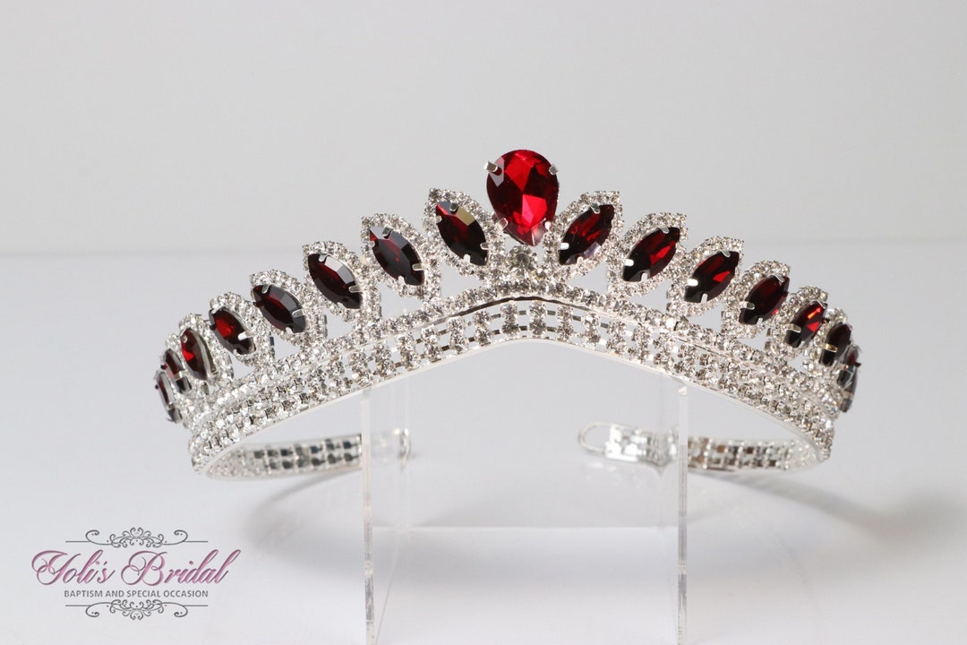 FAST SHIPPING!!! Silver With Red Stones Tiara, Gorgeous Silver Tiara ...