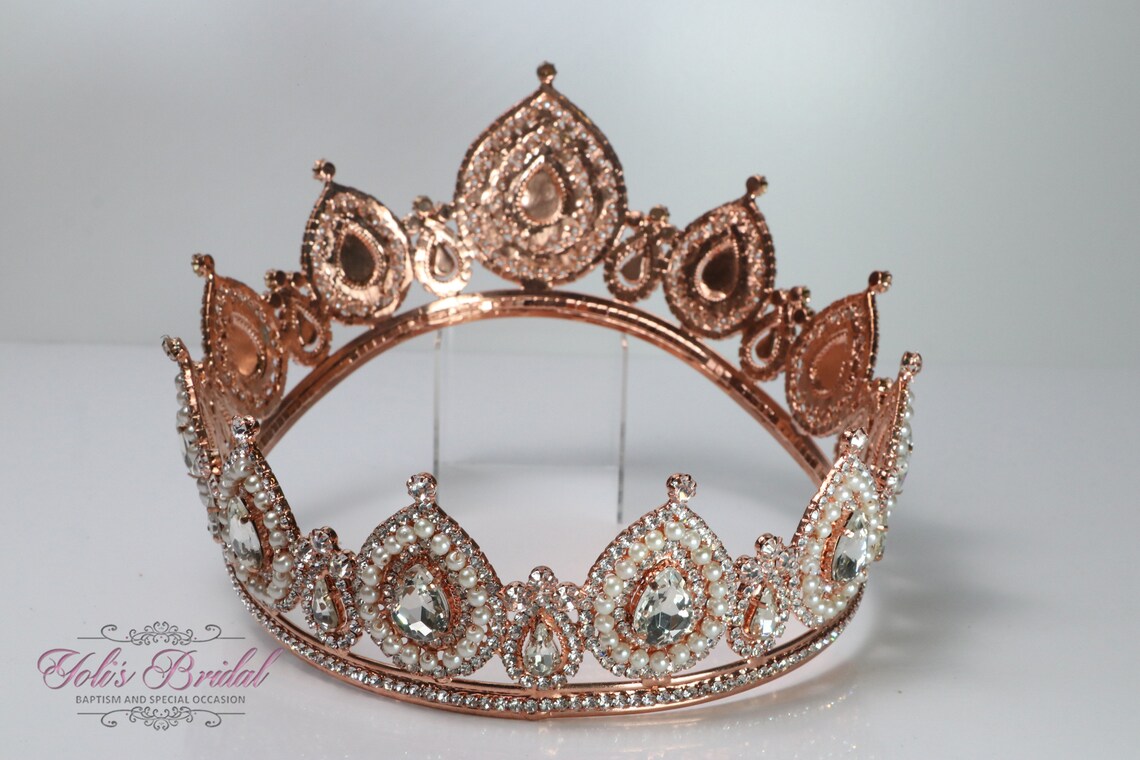 FAST SHIPPING!! Rose Gold Crown With Pearls, Gorgeous Gold Crystal ...