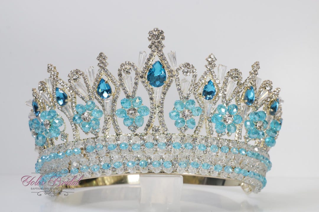 FAST SHIPPING! Gold With Sky Blue Stones Tiara, Gorgeous Gold Tiara ...