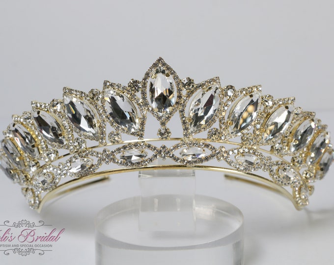 FAST SHIPPING Gold Sparkling Tiara, Crystal Tiara, Wedding Tiara, Crown ...
