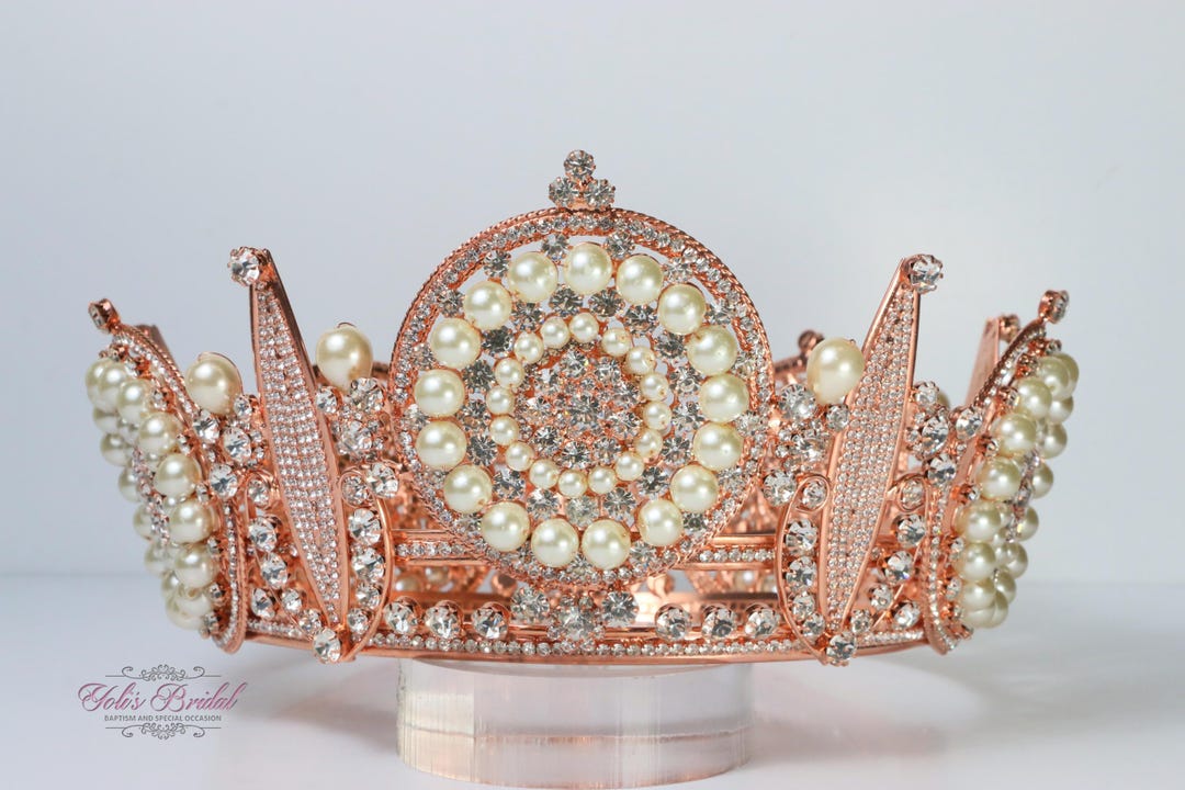 FAST SHIPPING!! Rose Gold With Pearls Round Crown, Circular Crown, Full ...