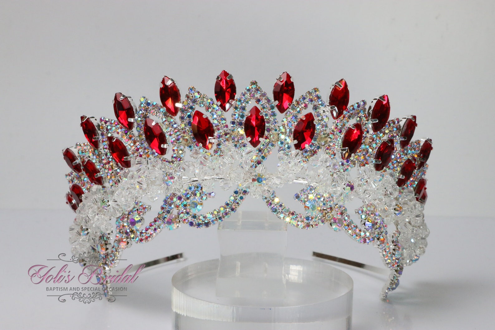 FAST SHIPPING!!! Silver AB With Red Stones Crown, Gorgeous Silver Tiara ...
