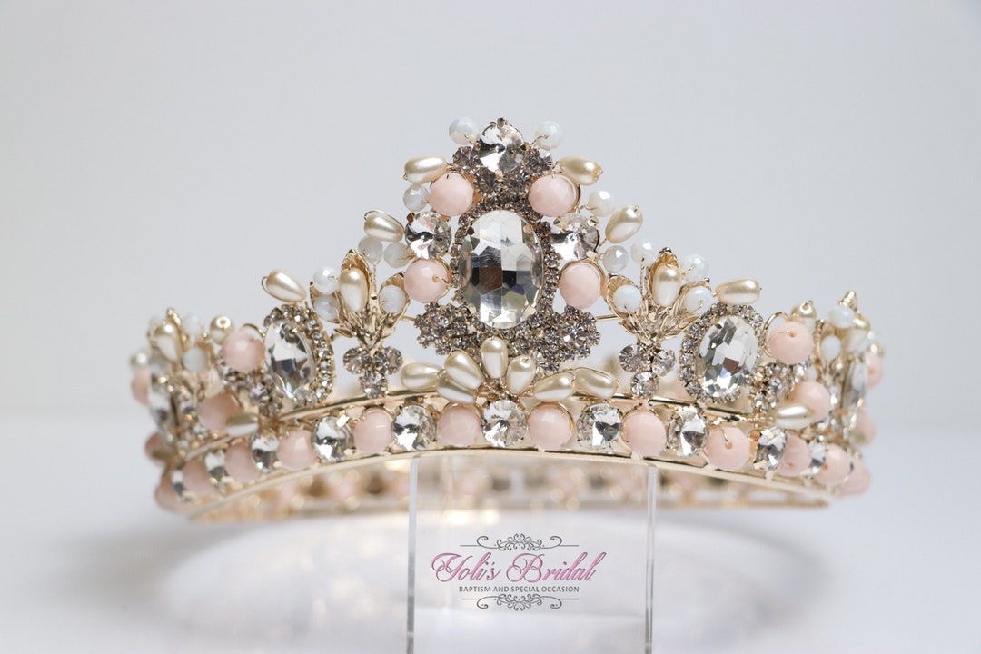 FAST SHIPPING!!! Gold Round Crown With Pink Stones, Royal Crown, Full ...