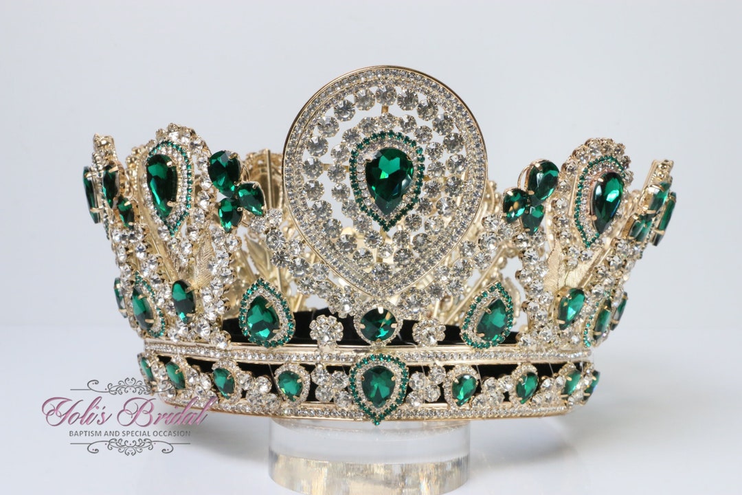 FAST SHIPPING!! Gold With Jade Stones Round Crown, Royal Crown, Full ...