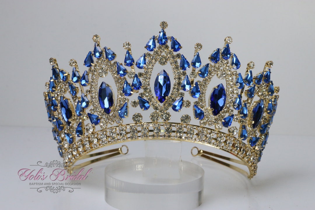 FAST SHIPPING!!! Gold and Blue Stones Tiara, Gorgeous Gold Tiara ...