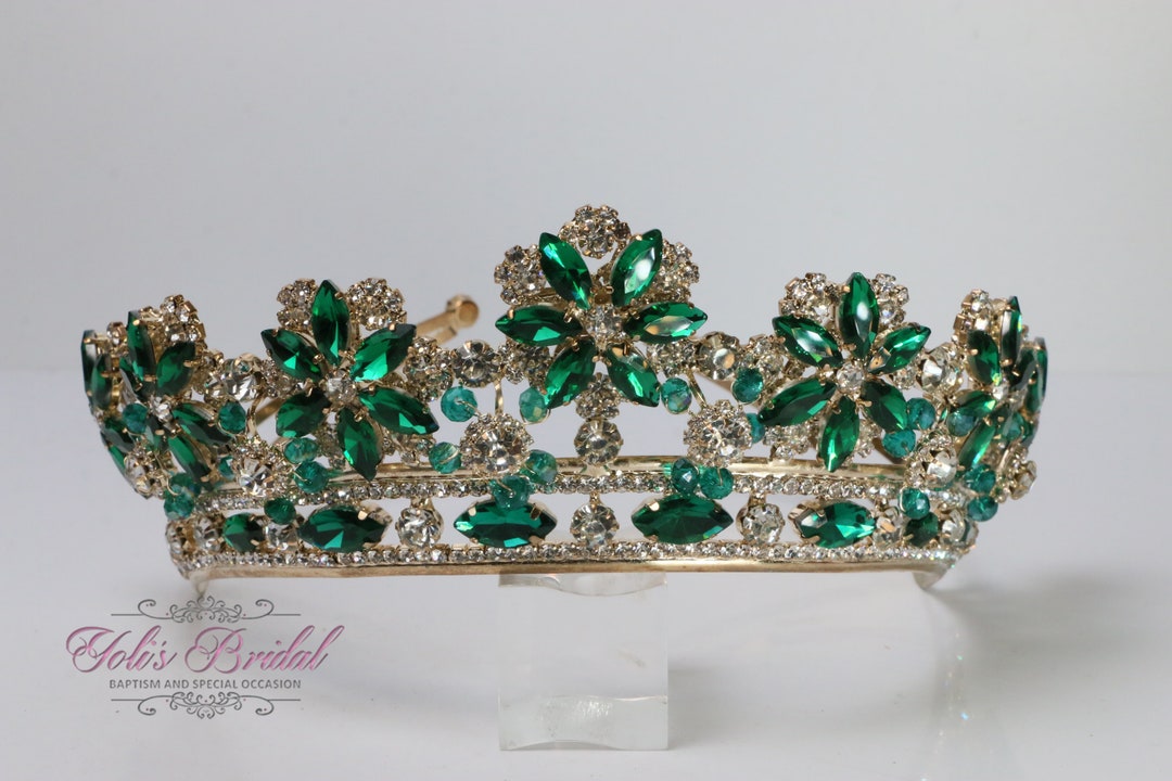 FAST SHIPPING! Gold Sparkling Tiara With Jade Stones, Crystal Tiara ...
