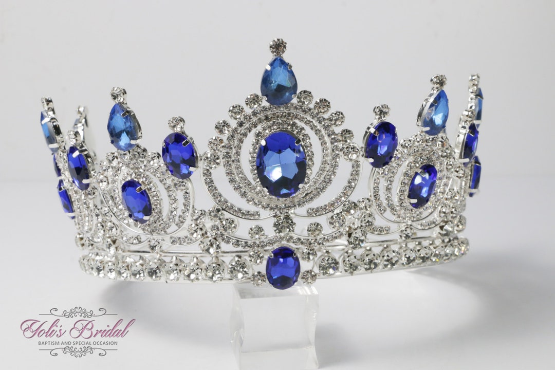 FAST SHIPPING! Silver With Royal Blue Stones Tiara, Gorgeous Silver ...
