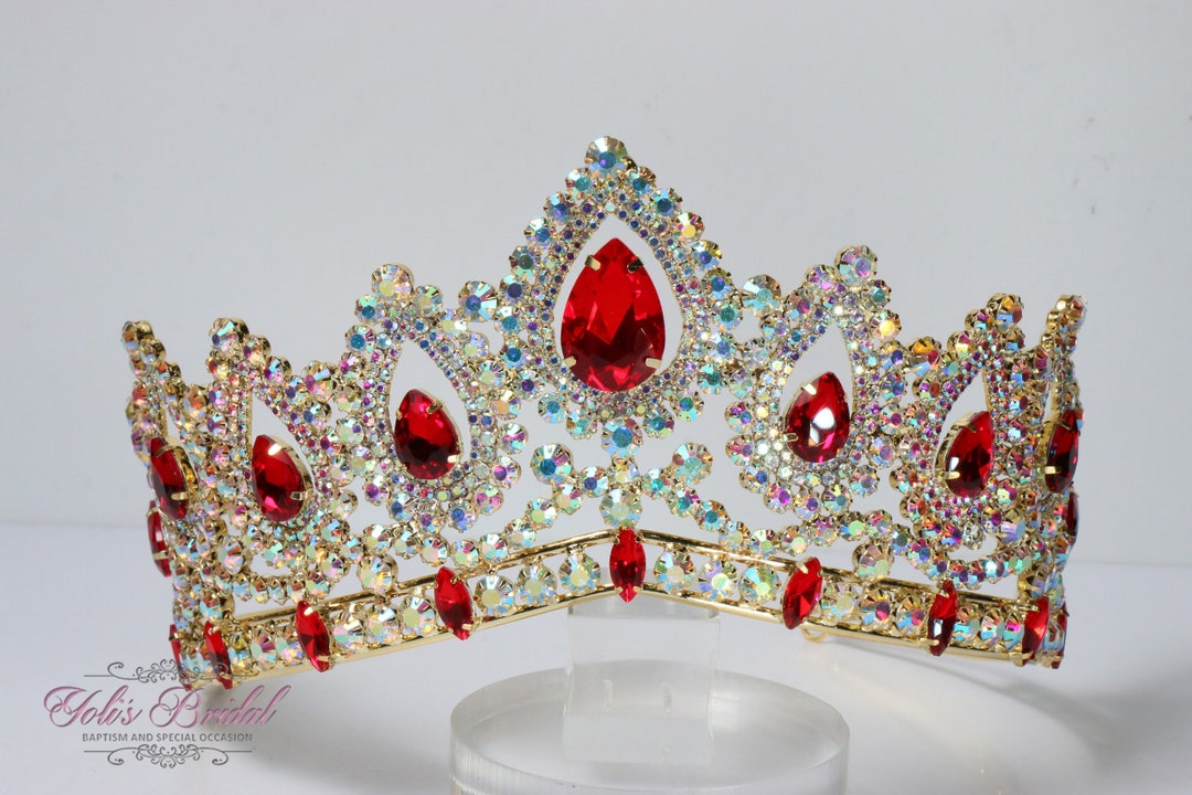 FAST SHIPPING!!! Gold AB With Red Stones Crown, Gorgeous Gold Tiara ...