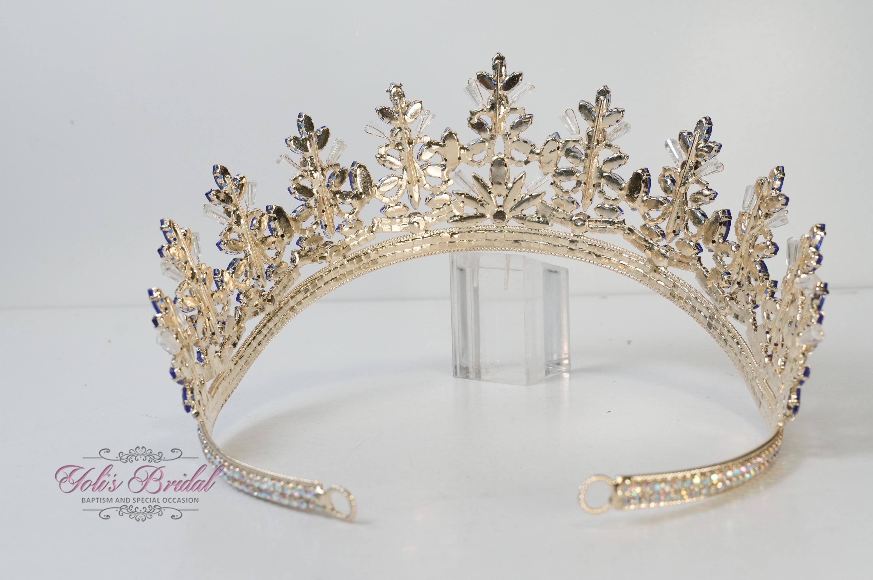 FAST SHIPPING!!! Gold With Royal Blue and AB Stones Tiara, Gorgeous ...