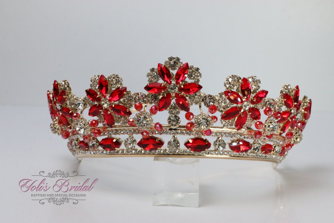 FAST SHIPPING! Gold Sparkling Tiara With Rubi Stones, Crystal Tiara ...