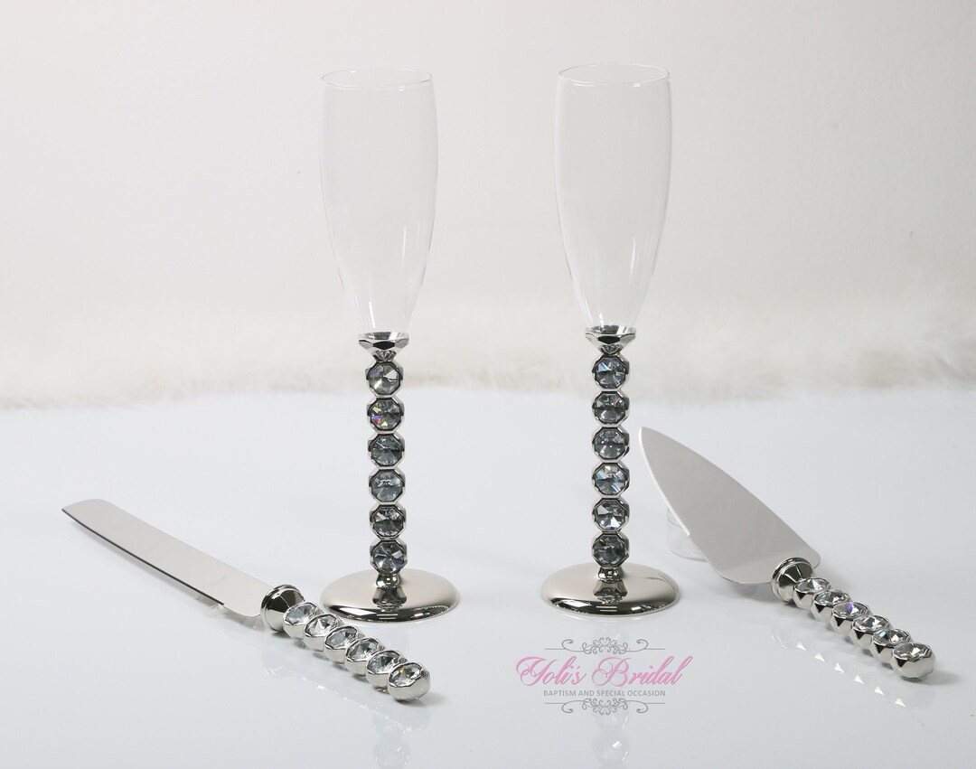 Fast Shipping!! Silver Wedding Toast Set, Champagne Glasses, Weeding ...