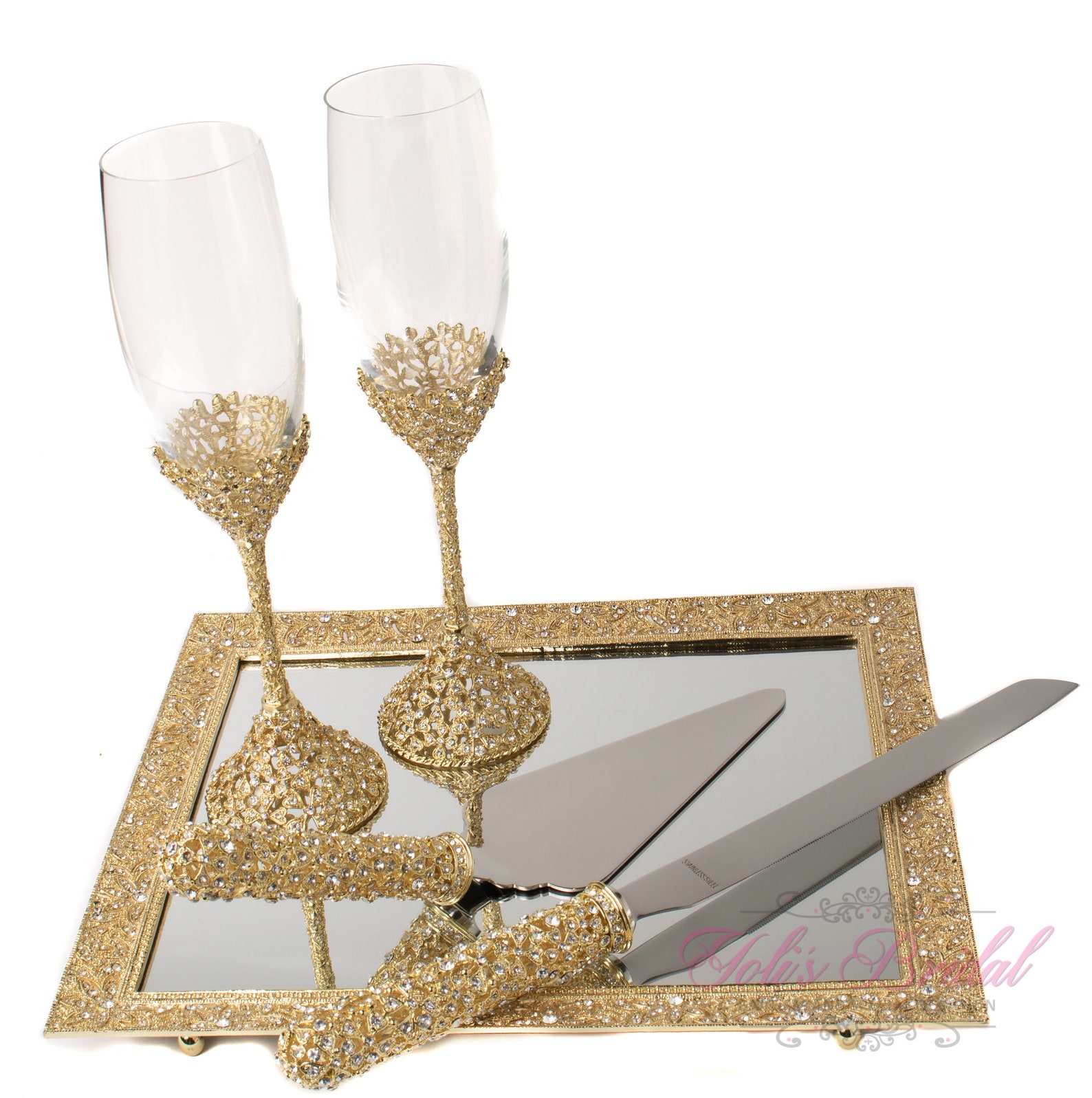Swarovski Crystal Wedding Toast Set, Champagne Glasses, Wedding Tray ...