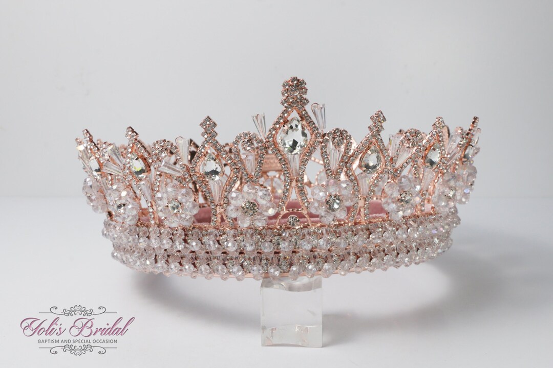 FAST SHIPPING Rose Gold Round Crown With Clear Stones, Circular, Full ...