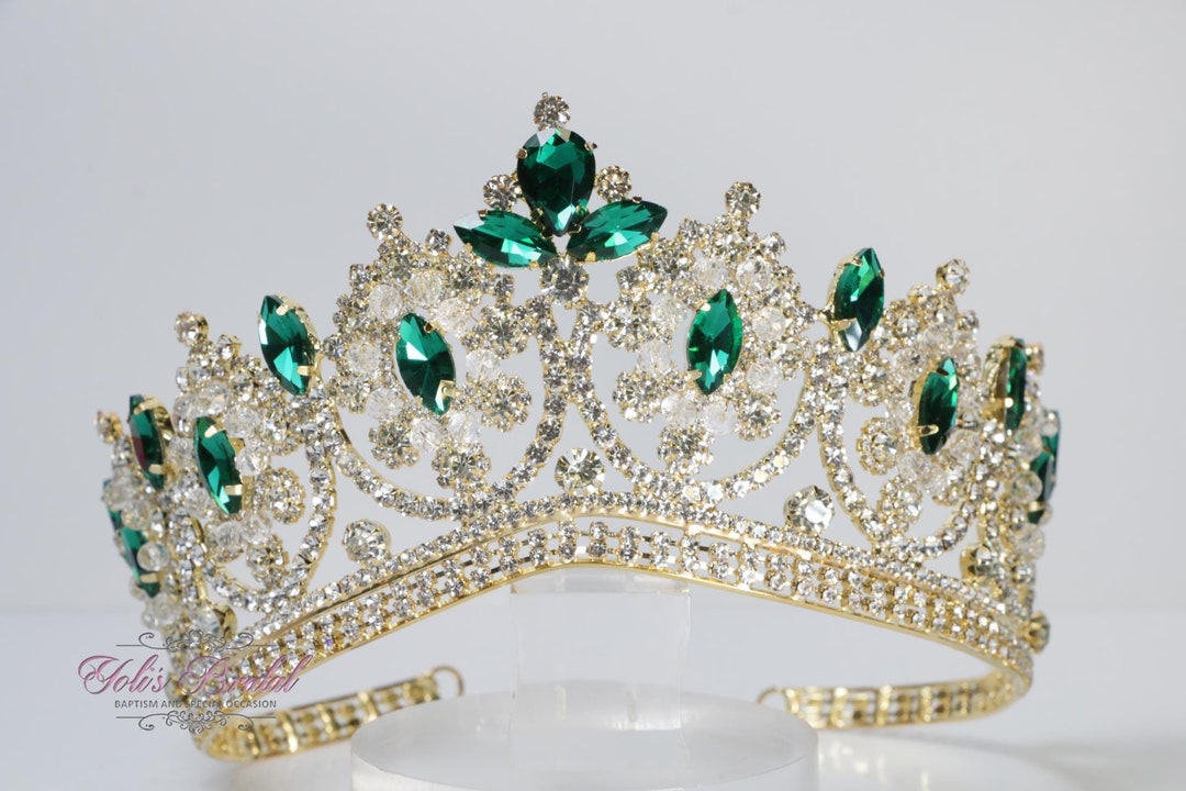 FAST Shipping!! Gold With Green Stones Tiara, Gorgeous Gold Tiara ...
