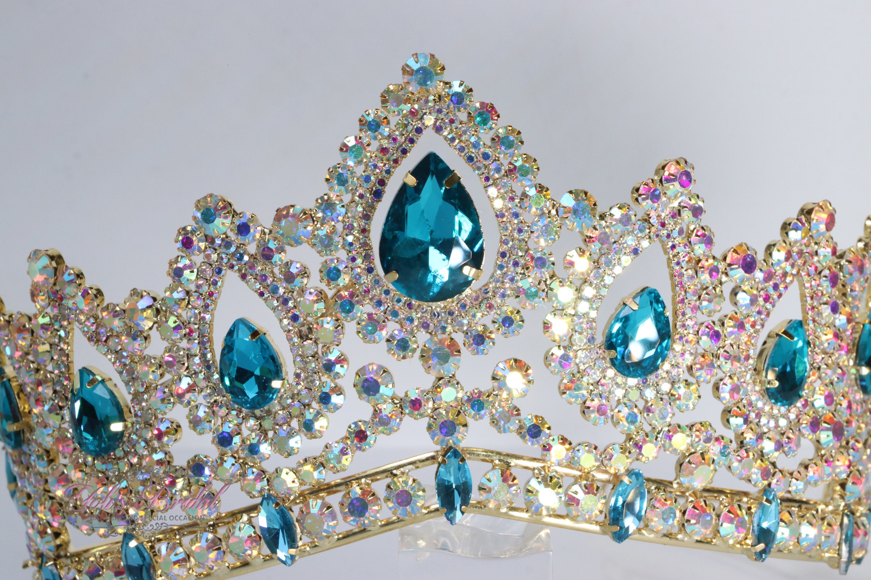 FAST SHIPPING!!! Gold AB With Turquoise Stones Tiara, Gorgeous Gold ...