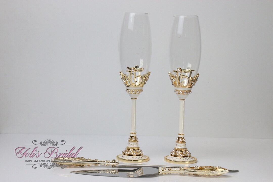 FAST Shipping! Gold Quinceañera Toast and Cake Server Set, Champagne ...