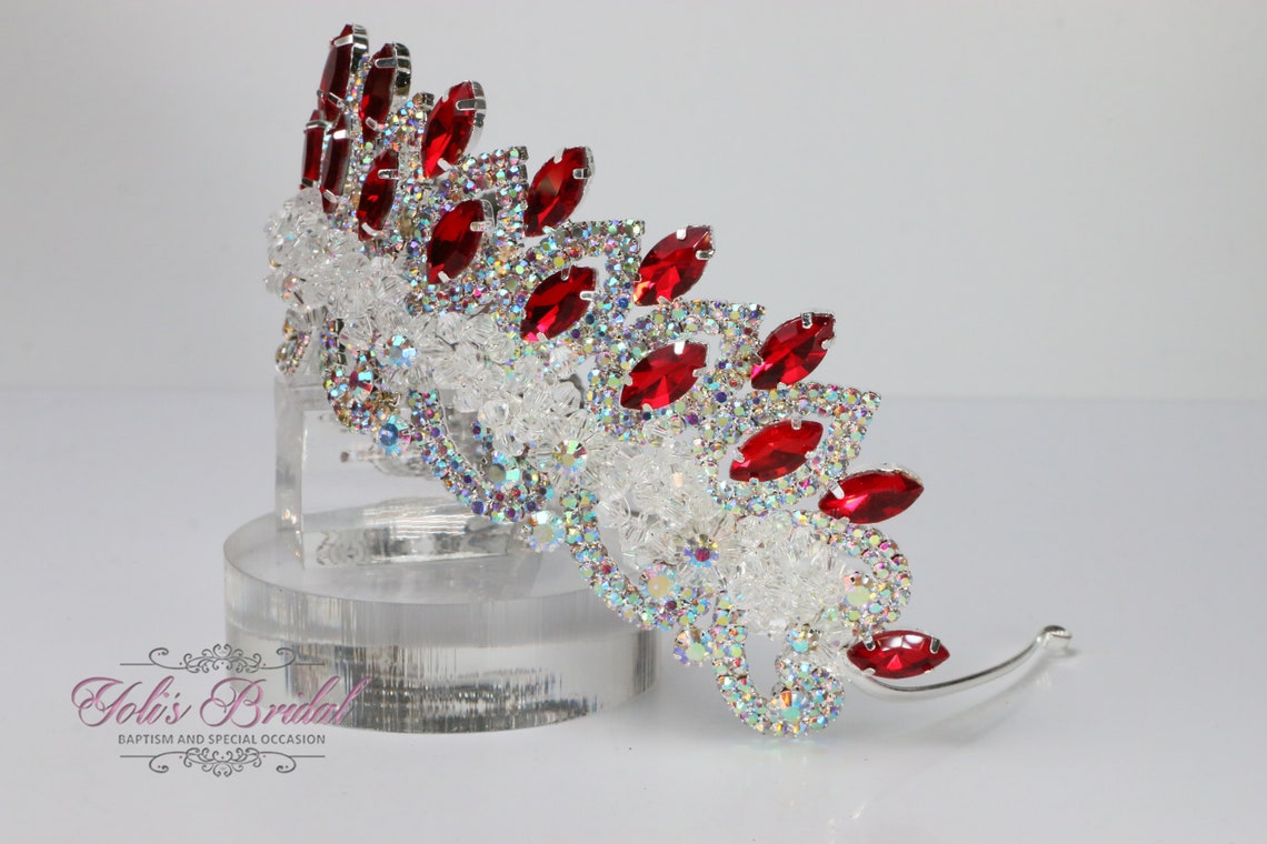 FAST SHIPPING!!! Silver AB With Red Stones Crown, Gorgeous Silver Tiara ...