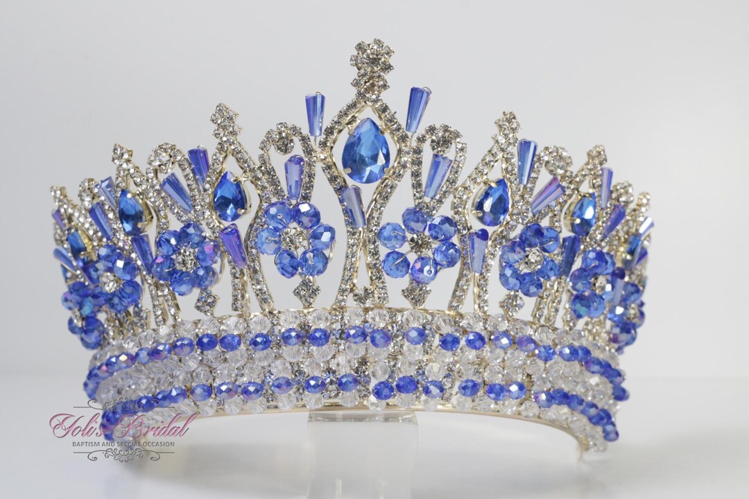 FAST SHIPPING! Gold With Blue Stones Tiara, Gorgeous Gold Tiara, Blue ...