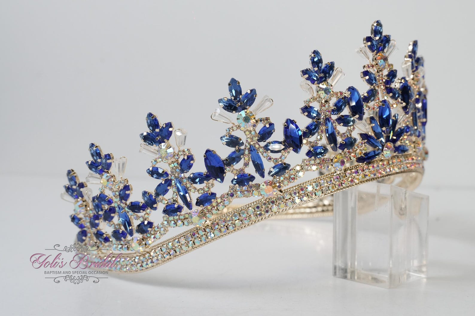 FAST SHIPPING!!! Gold With Royal Blue and AB Stones Tiara, Gorgeous ...
