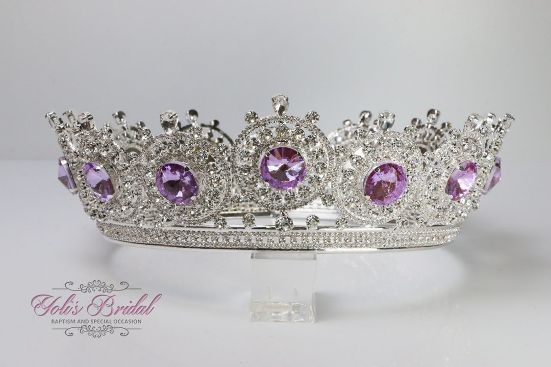 FAST SHIPPING! Silver Round Crown With Lilac Stones, Royal Crown, Full ...