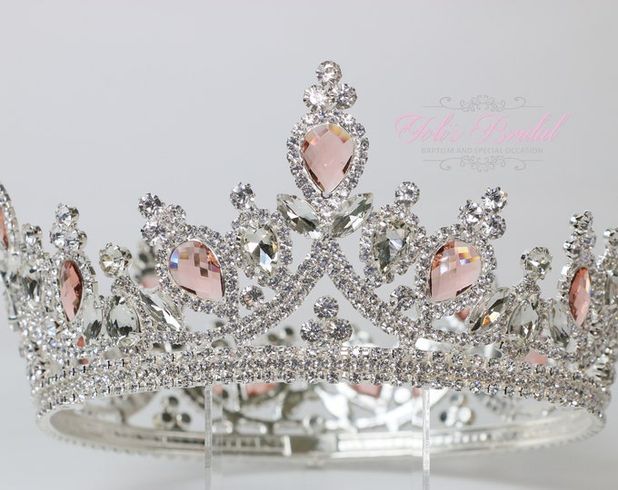 FAST SHIPPING Sparkling Silver With Rose Stones Full Round Crown ...