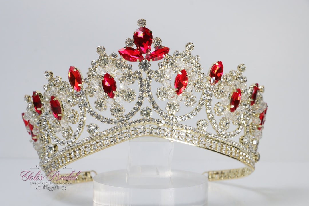 FAST SHIPPING!!! Gold With Red Stones Crown, Gorgeous Gold Tiara ...