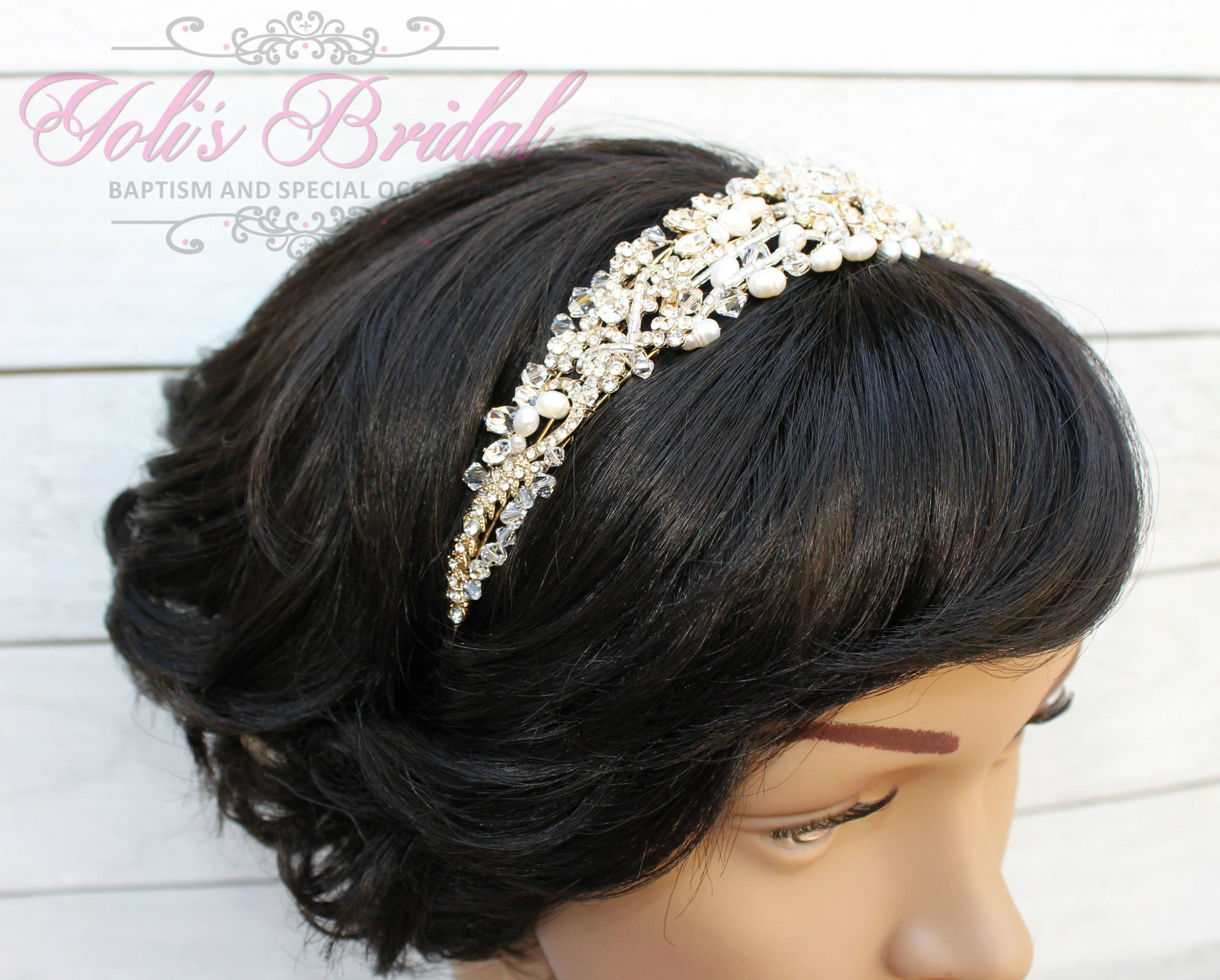 Gold Swarovski Tiara With Fresh Water Pearls, Crystal Tiara ,wedding ...