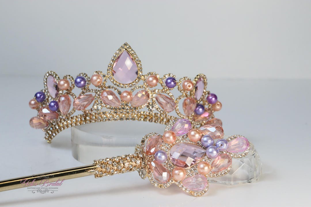 FAST SHIPPING!!! Gold Girl Sparkling Pearl Tiara With Scepter, Gorgeous ...