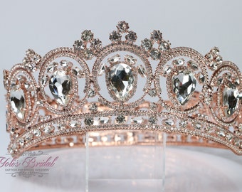 FAST SHIPPING!! Rose Gold Round Crown With Clear Stones, Circular, Full ...