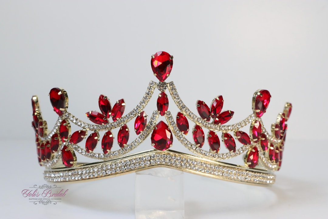 FAST SHIPPING!! Gold Tiara With Red Stones, Gorgeous Gold Tiara, Gold ...