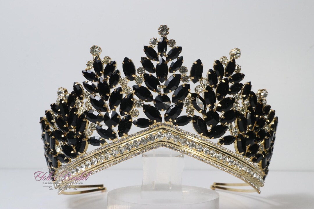 FAST SHIPPING!!! Gold With Black Stones Tiara, Gorgeous Gold Tiara ...