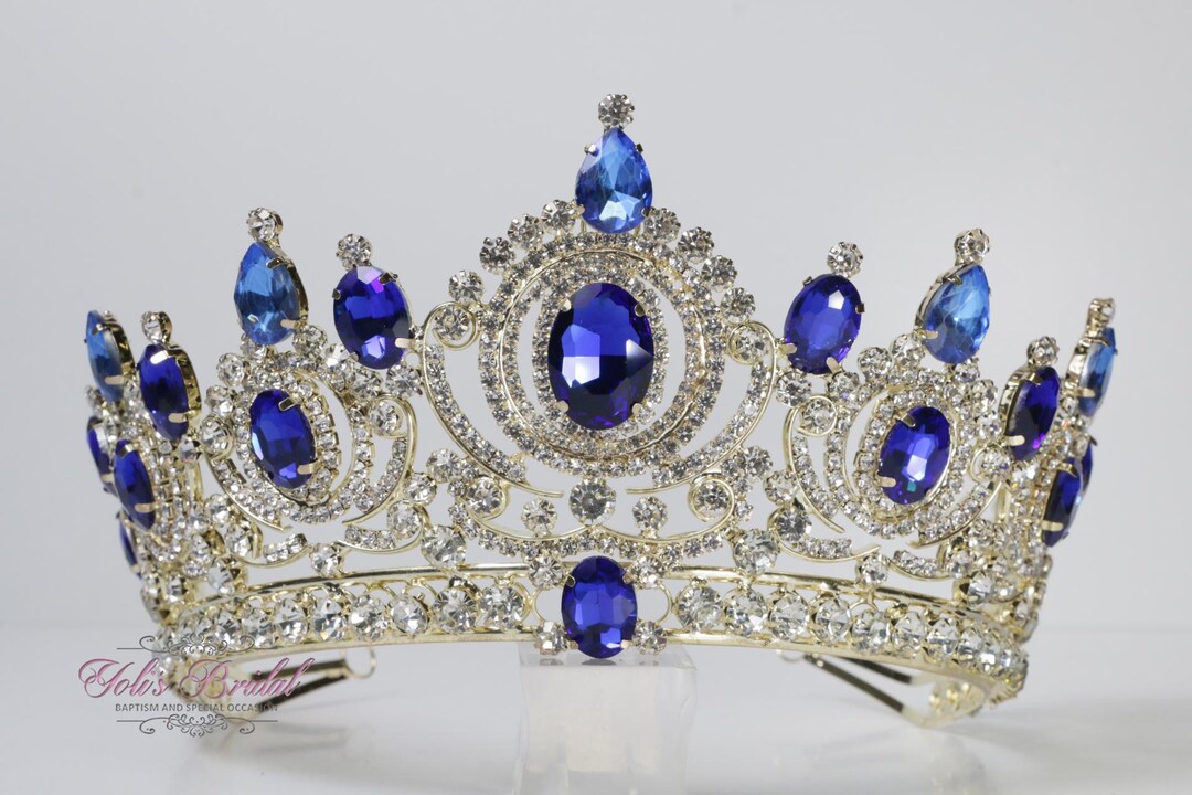 FAST SHIPPING! Gold With Blue Stones Tiara, Gorgeous Gold Tiara, Blue ...